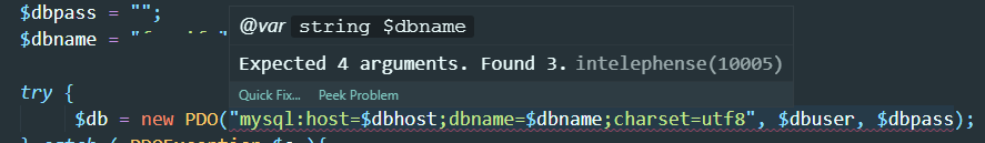 Use the PDO function to report an error · Issue #277 · bmewburn/vscode-intelephense · GitHub