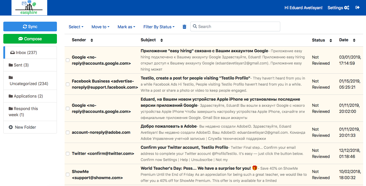 GitHub - eduavet/easyhire: Email management system