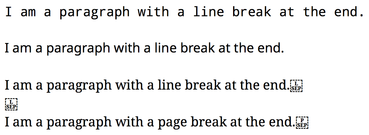 Visible and printable characters for line breaks and page breaks in ...