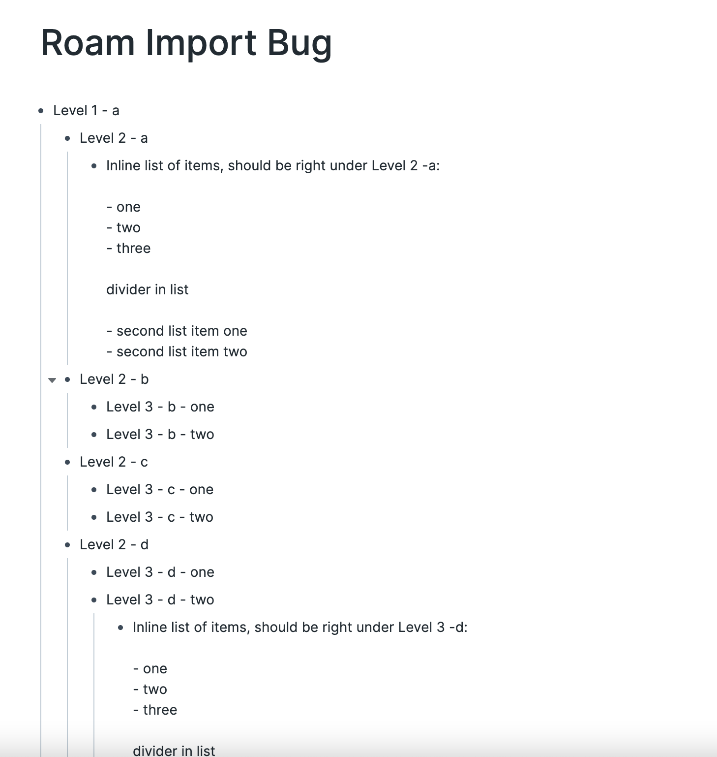Roam import breaks on inline lists in single blocks · Issue #5503 · logseq/logseq · GitHub