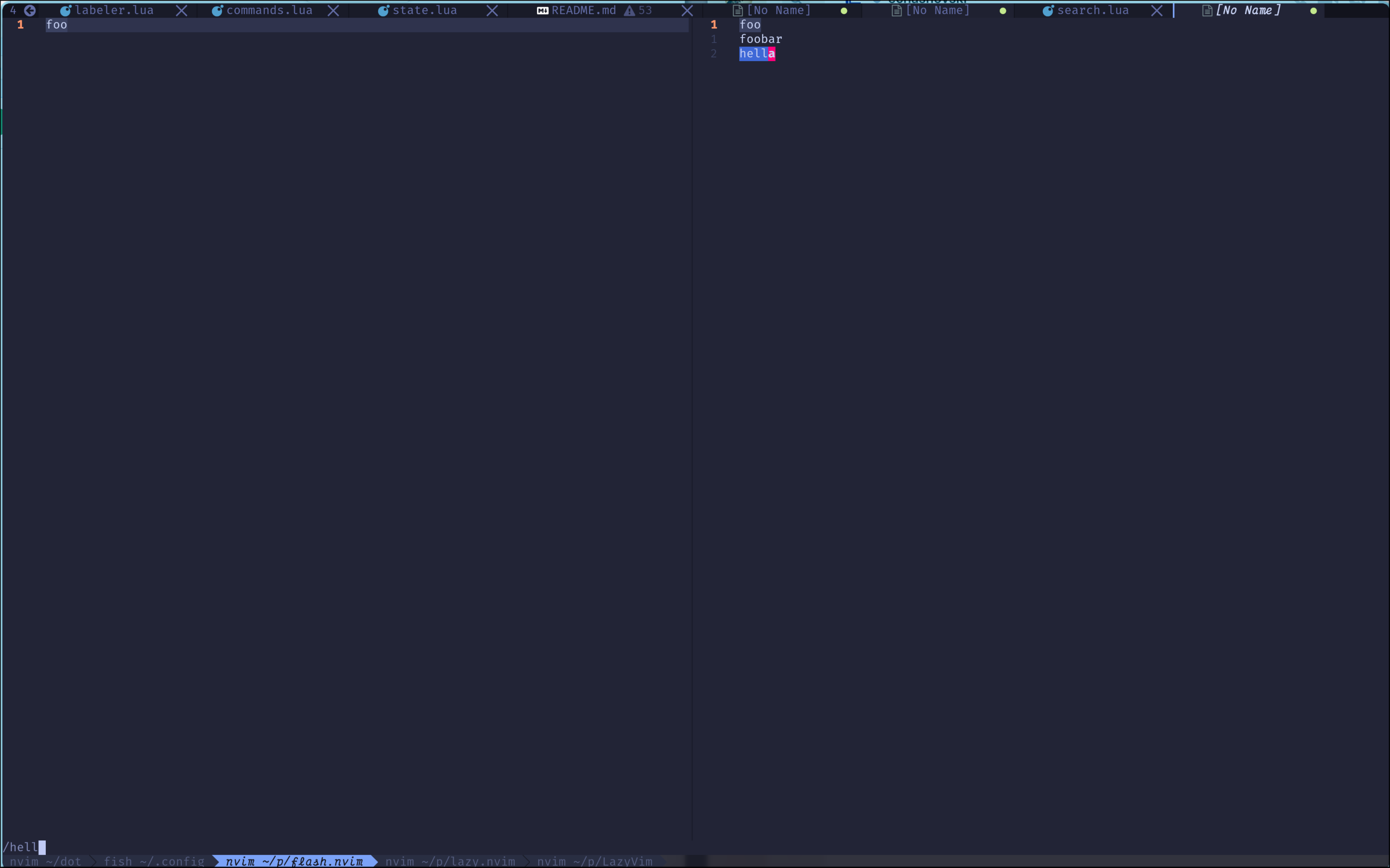 bug: regular search won't update label in other window when the pattern matchs nothing in ...