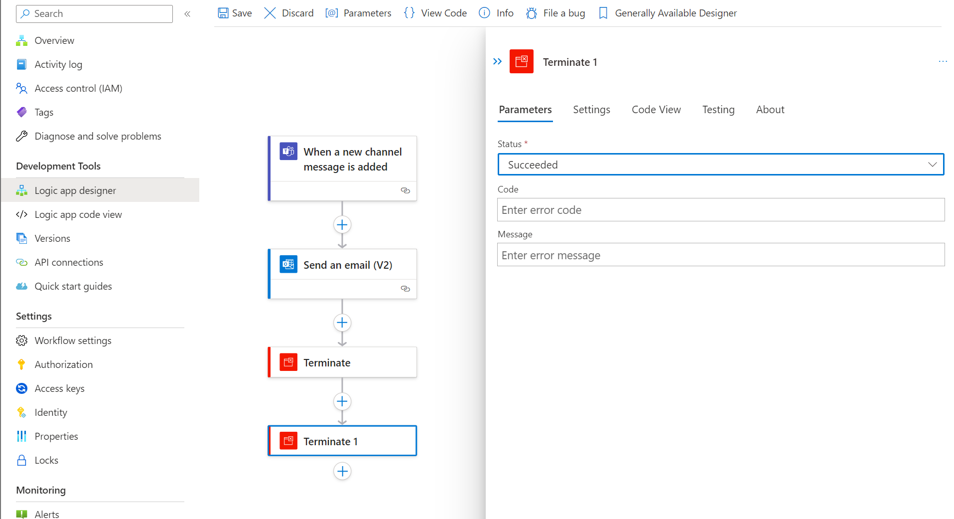 Code & Message should be shown conditionally for Terminate action · Issue #1952 · Azure ...