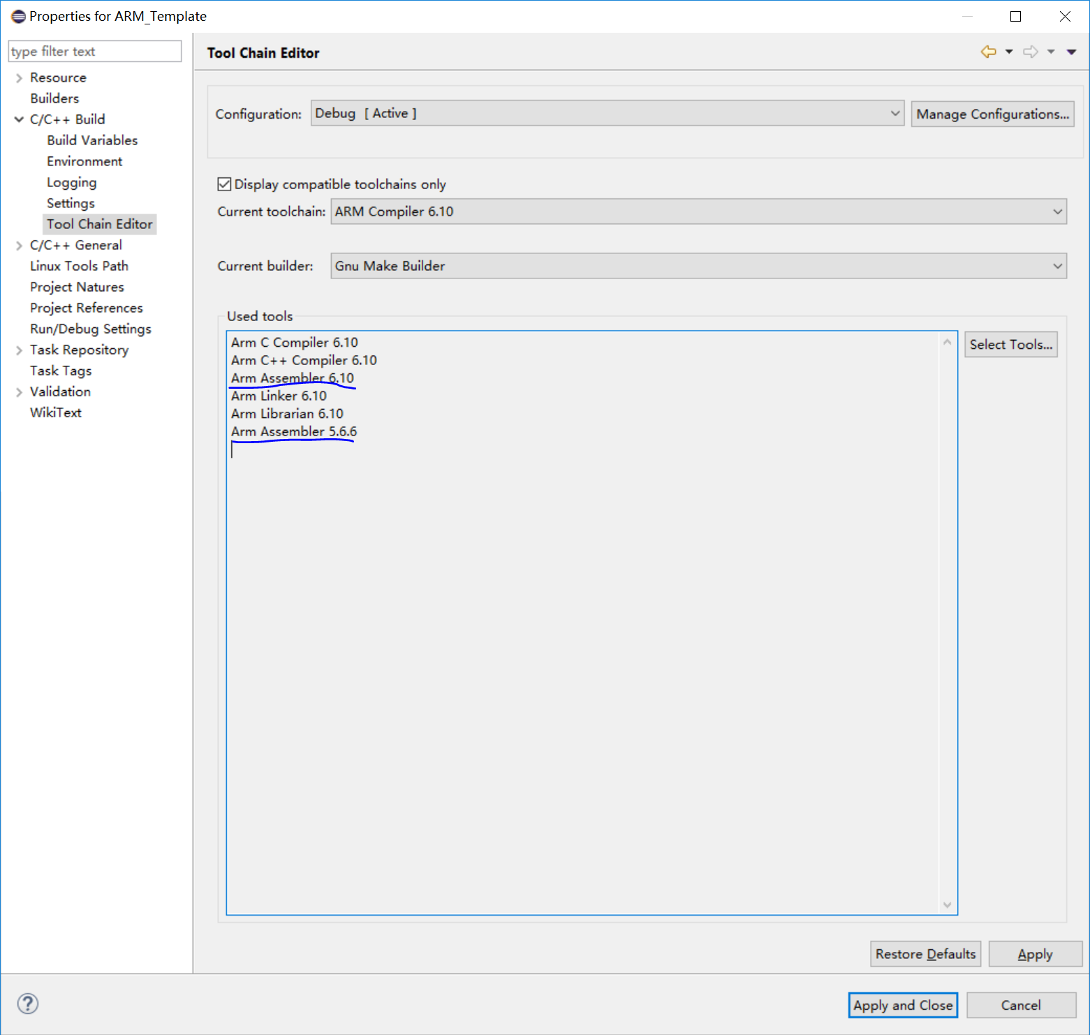 the command line options in armasm 6.10.1 are not compatible with the settings in this plugin ...