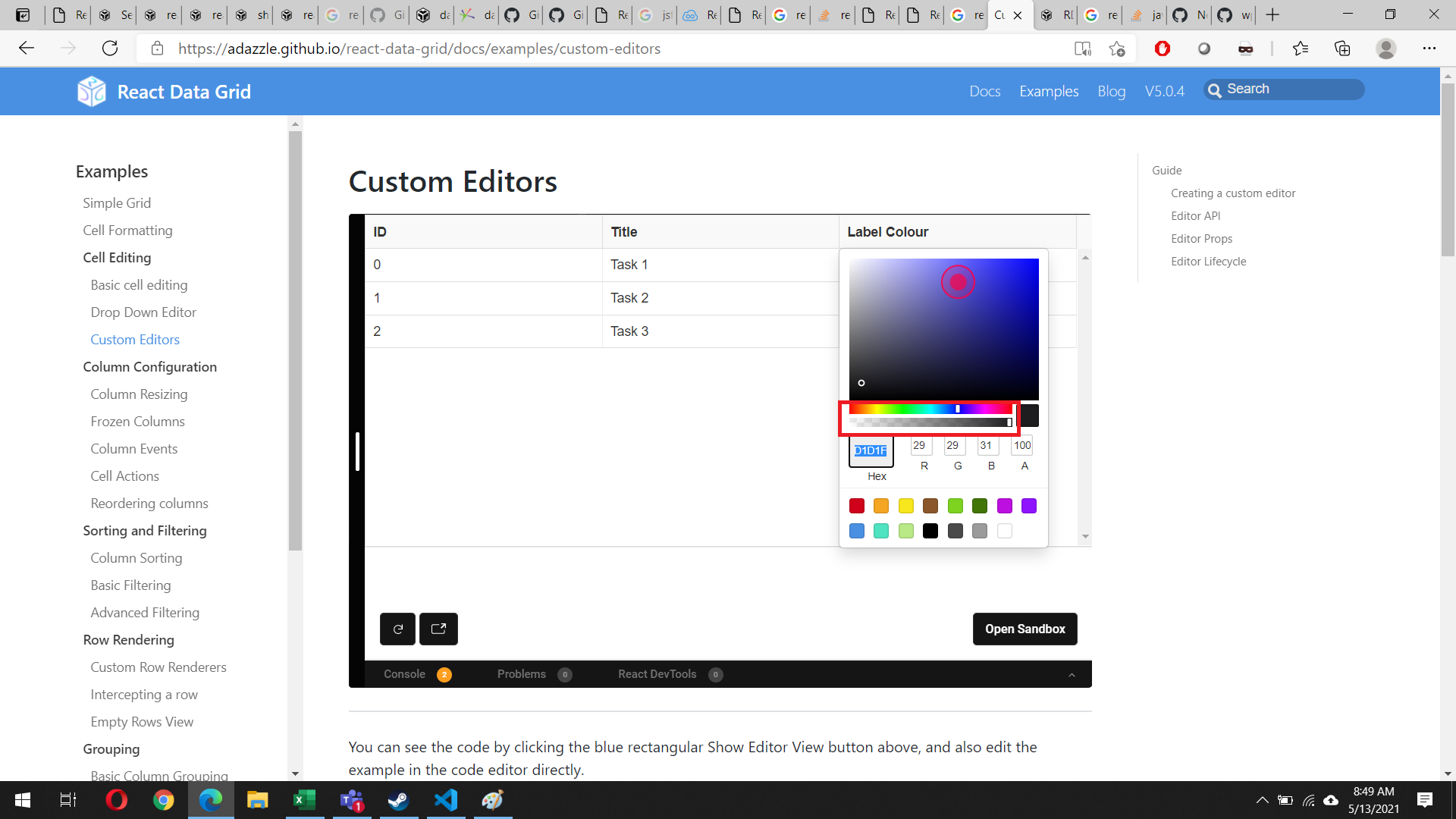 React data grid v5.04 color editor slider unselectable · Issue #2396 · adazzle/react-data-grid ...