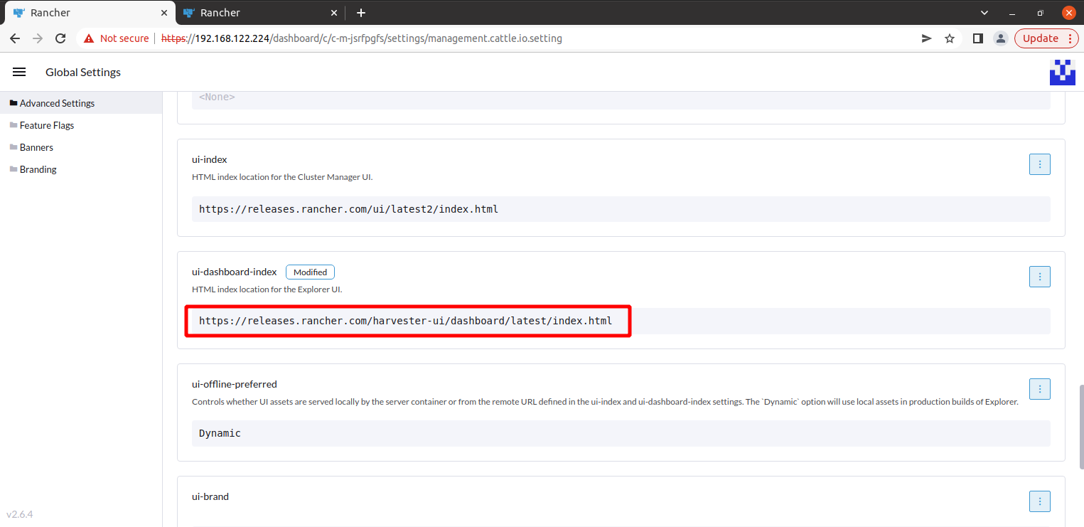 [BUG] Rancher packaged version of Harvester UI (1.0.1) breaks VM ...