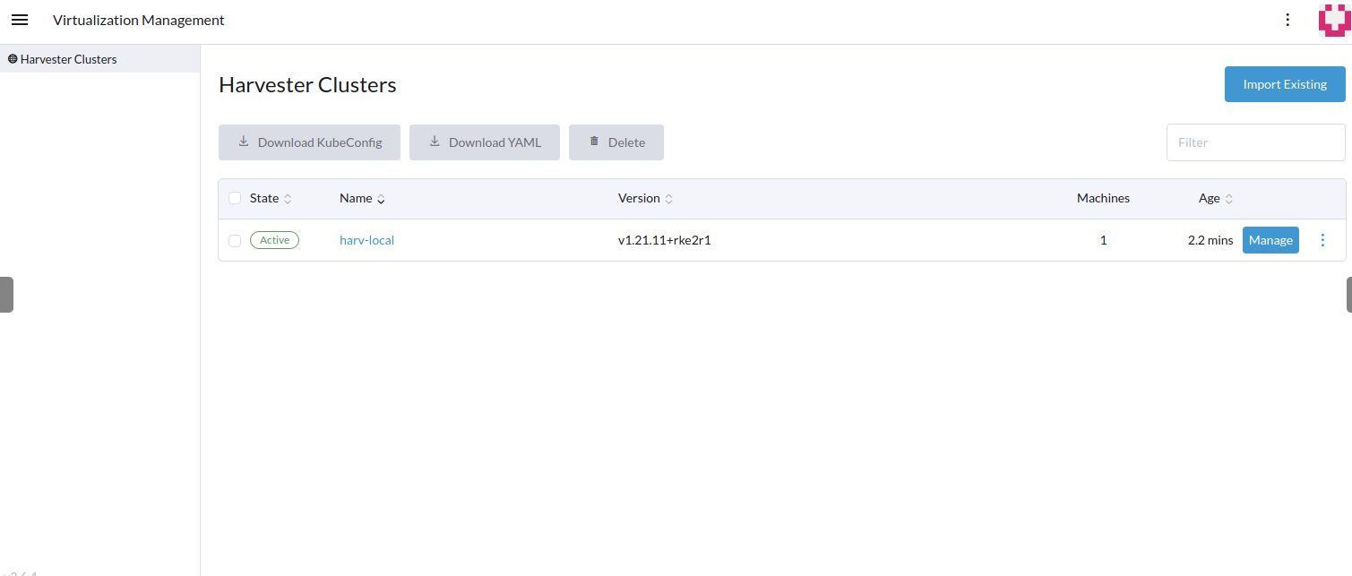 [BUG] Unable to import Harvester in Rancher UI, stuck in Waiting with message "Waiting for API ...