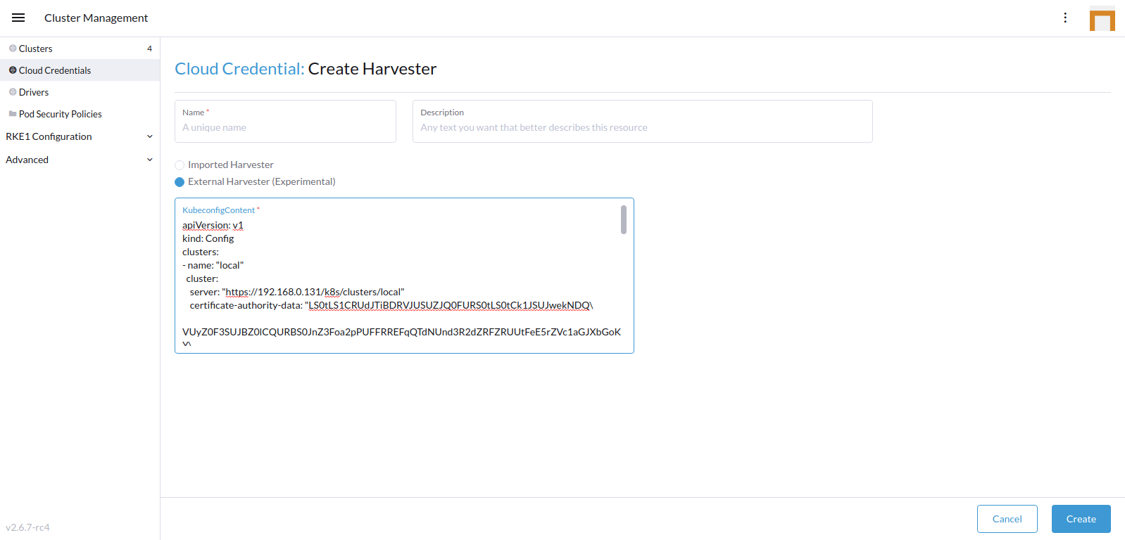[BUG] Unable to provision RKE2 cluster from external Harvester cloud credential · Issue #2590 ...