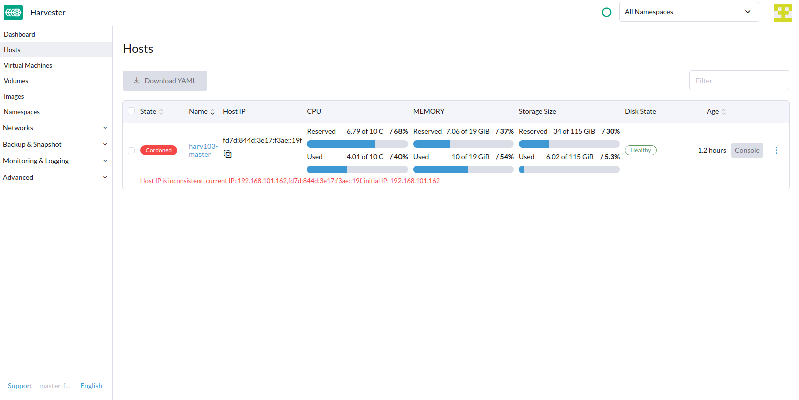[BUG] Host IP is inconsistent · Issue #2962 · harvester/harvester · GitHub