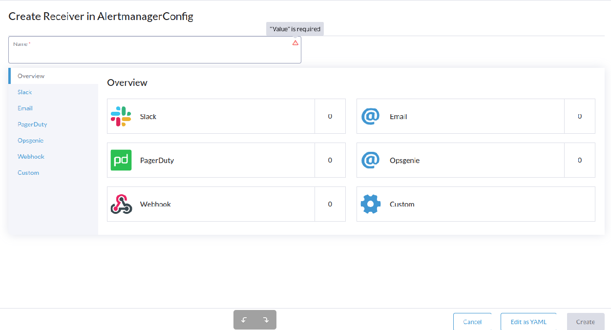 [BUG] Alertmanager config page should prevent using empty name to add receiver · Issue #2798 ...