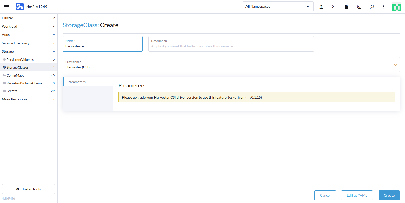 [RFE] RancherUI may allow to create StorageClass with provisioner harvester · Issue #7850 ...