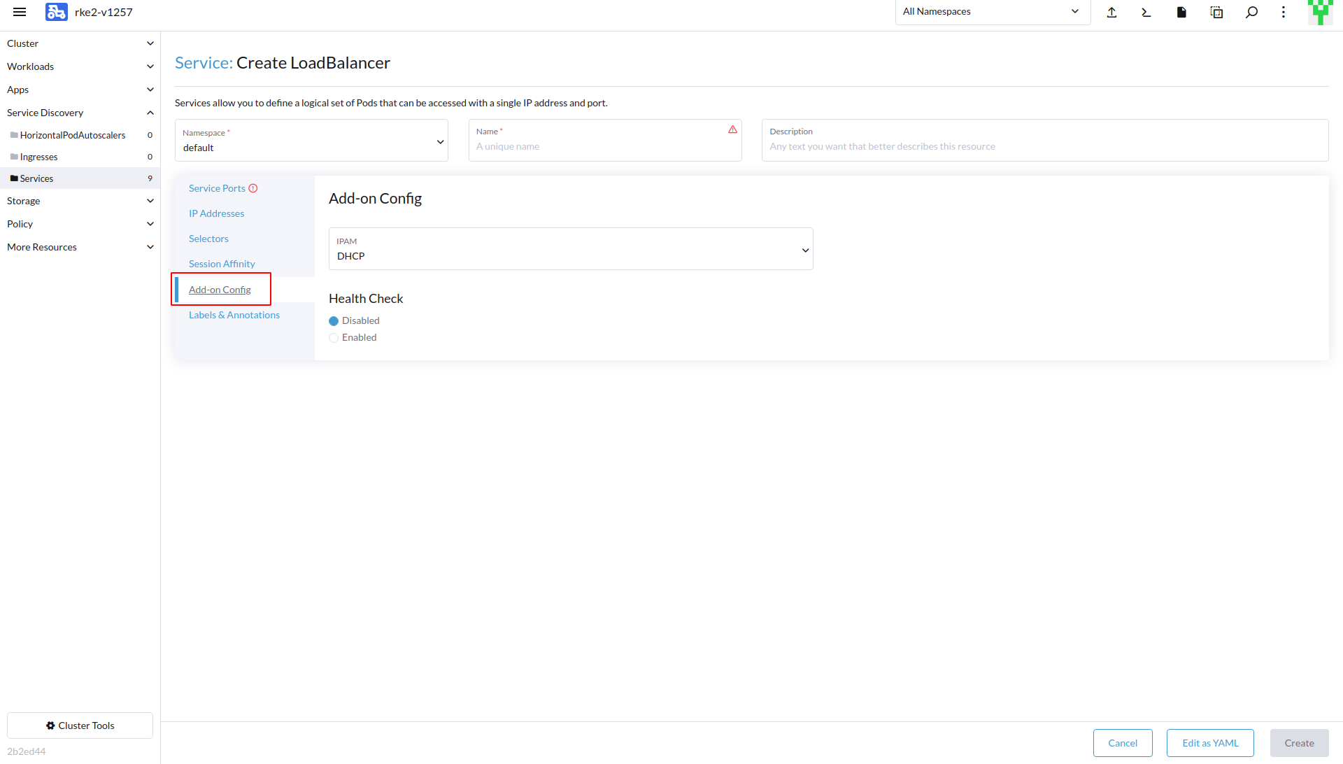 [BUG] Can't display Add-on config page on the load balancer service of Rancher K3s guest cluster ...