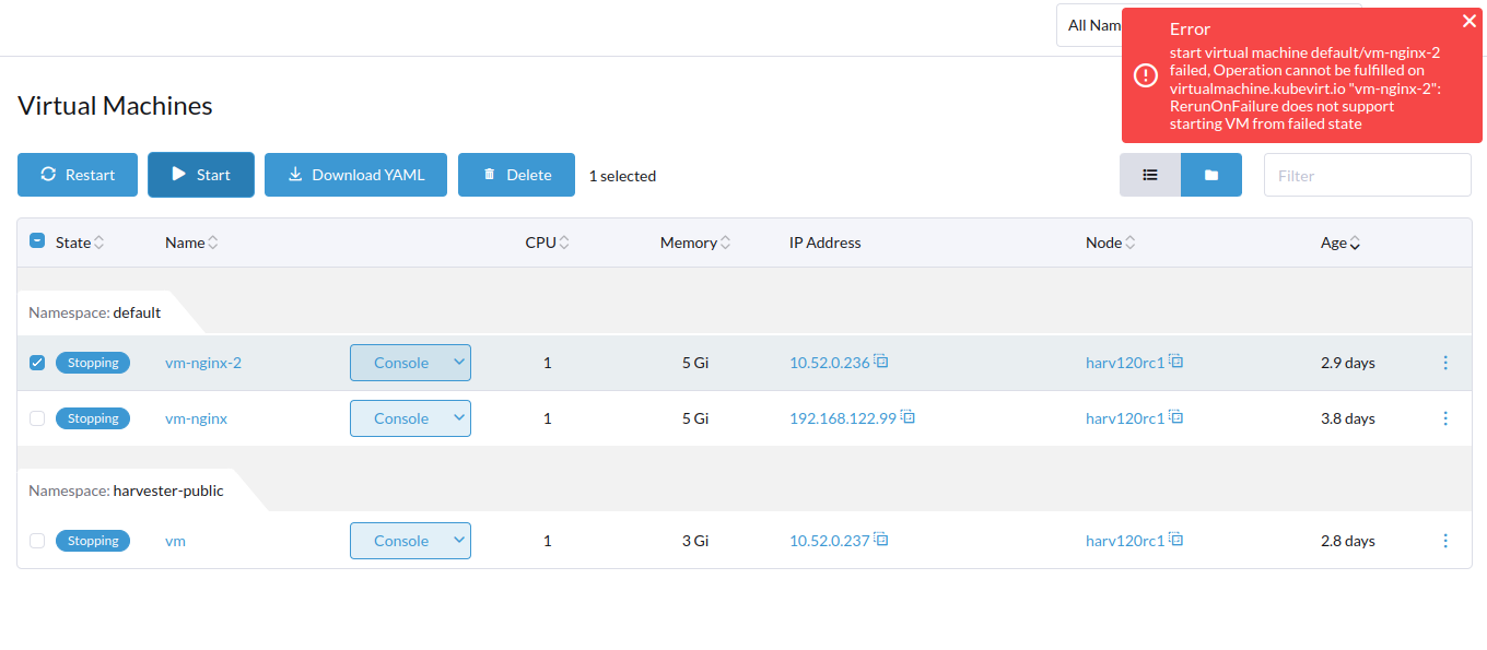 [BUG] After power off Harvester nodes then power on for days, all VMs display `Stopping` state ...