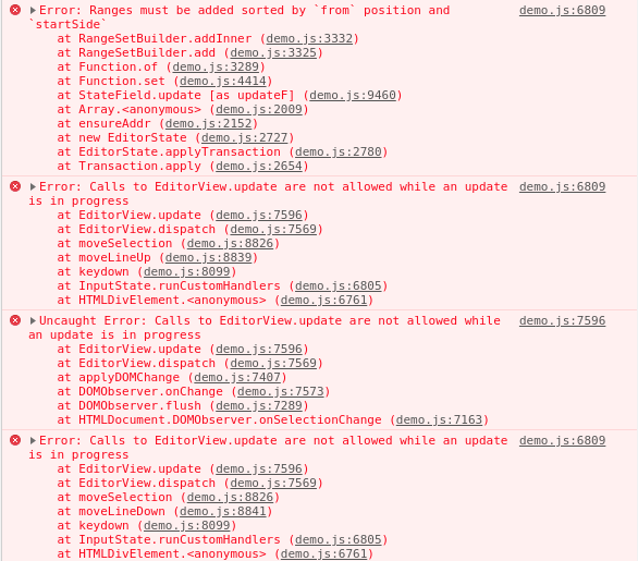 "Ranges must be added sorted by `from` position and `startSide`" when placing cursor next to ...