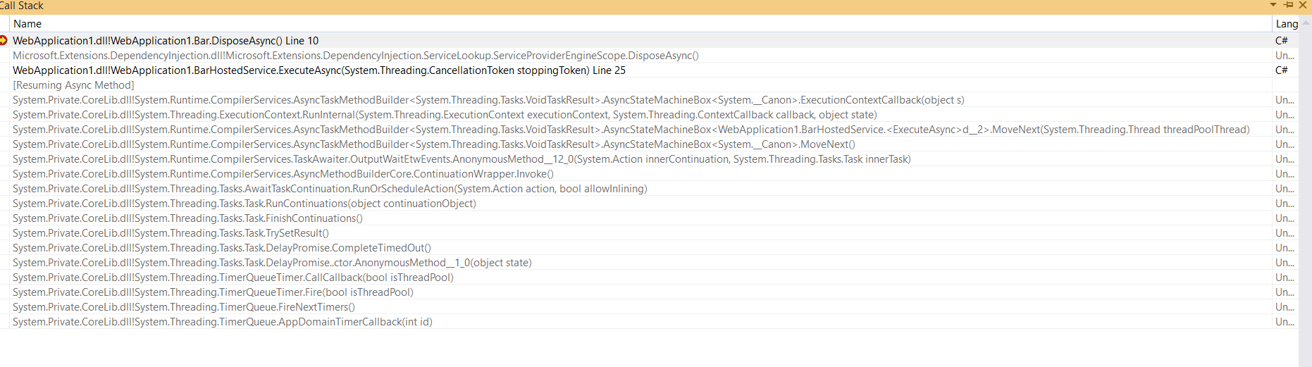 Unable to use IAsyncDisposable scoped service inside of an hosted service in ASP.NET core 3.1 ...