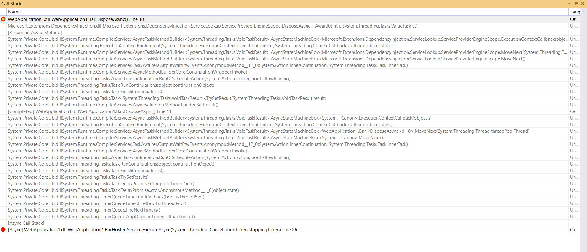 Unable to use IAsyncDisposable scoped service inside of an hosted service in ASP.NET core 3.1 ...
