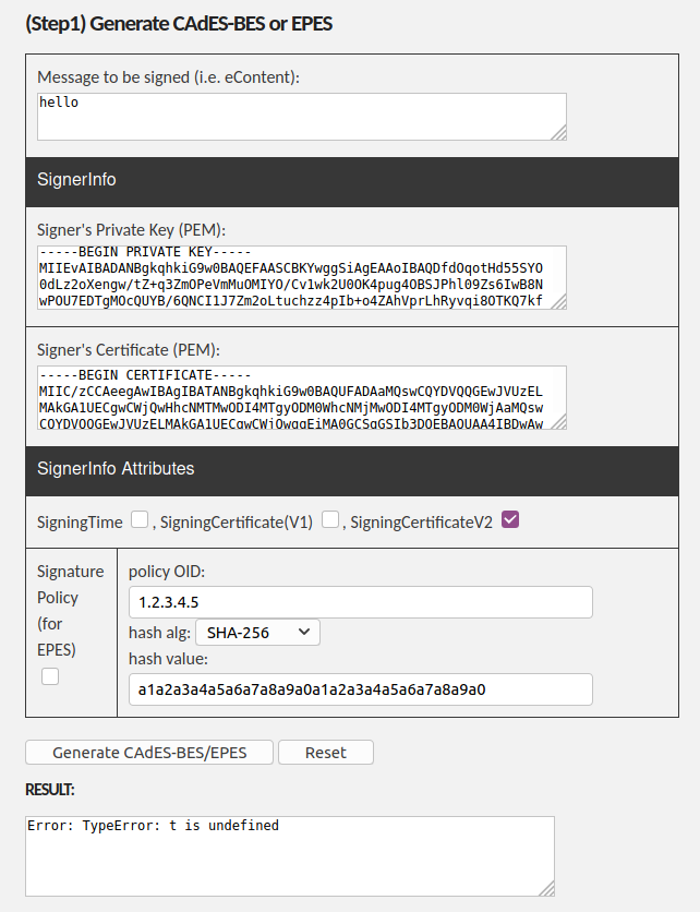 Demo program for CAdES-BES/EPES/T generation fails to run · Issue #465 · kjur/jsrsasign · GitHub