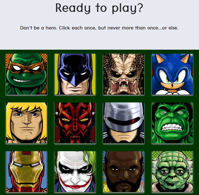 GitHub - mulr/clickygame: ReactJS driven super hero memory game.