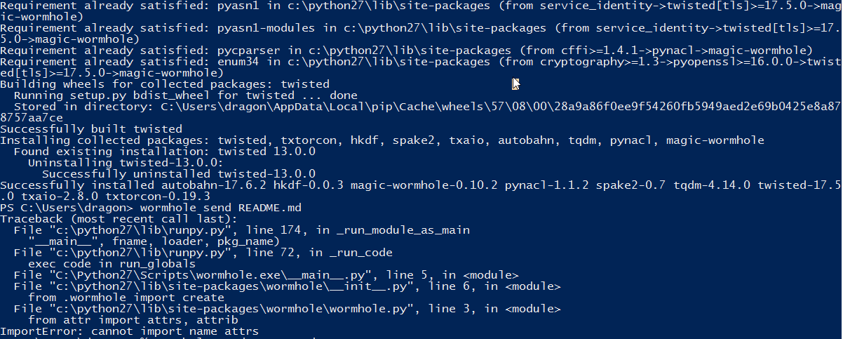 Cannot import name attrs(Windows) · Issue #224 · magic-wormhole/magic ...