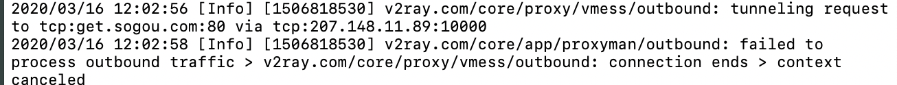 [3768862692] v2ray.com/core/app/proxyman/outbound: failed to process outbound traffic > v2ray ...