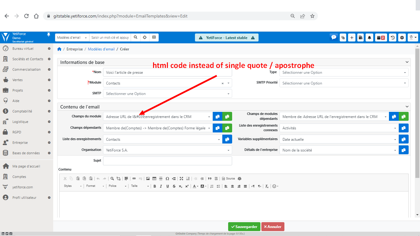 Bug Single Quote Appears As Html Code In Different Modules · Issue 16590 · Yetiforcecompany 6123