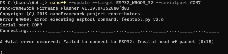 nanoff command unable to find ESP32_WROOM_32 firmware in repository · Issue #753 · nanoframework ...