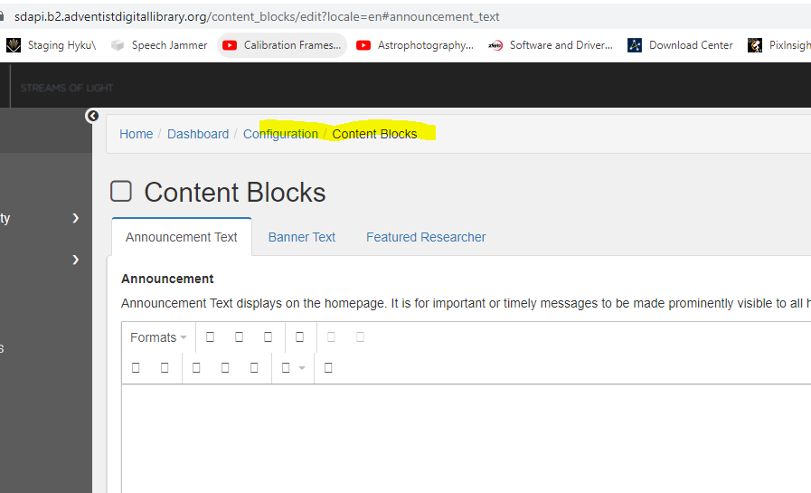 Toolbar for editing content not displaying properly on the Settings -> content block · Issue ...