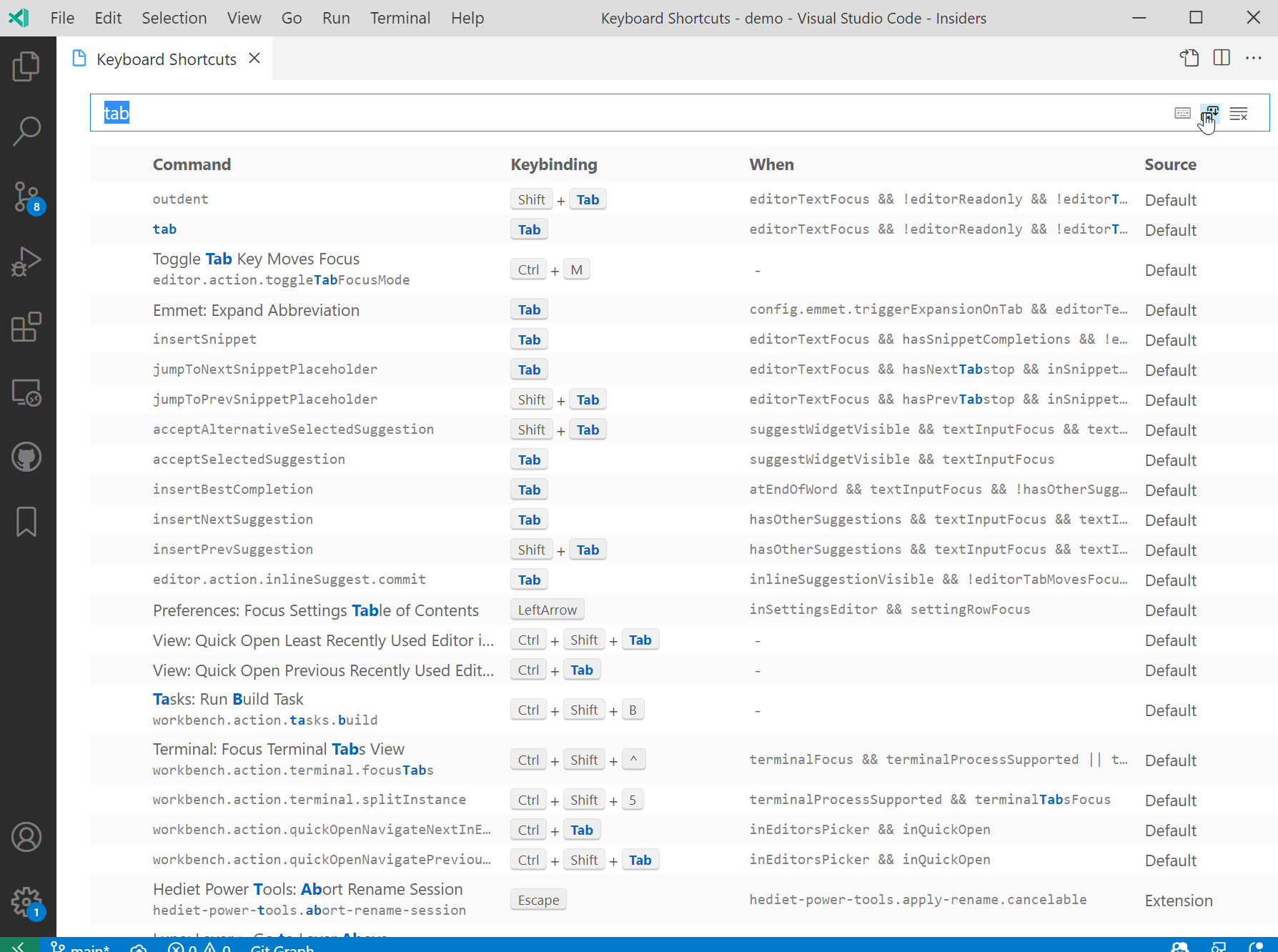Sorting Keyboard Shortcuts By Precedence Should Indicate Sorting ...