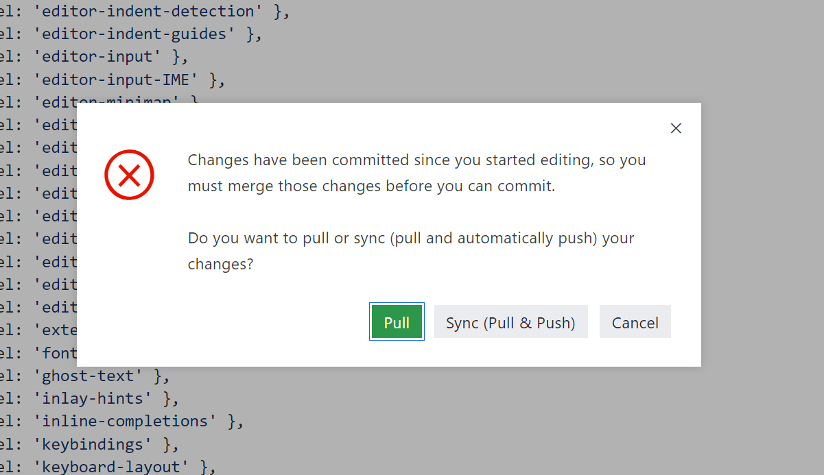 github.dev pull does not merge remote modifications into local ...