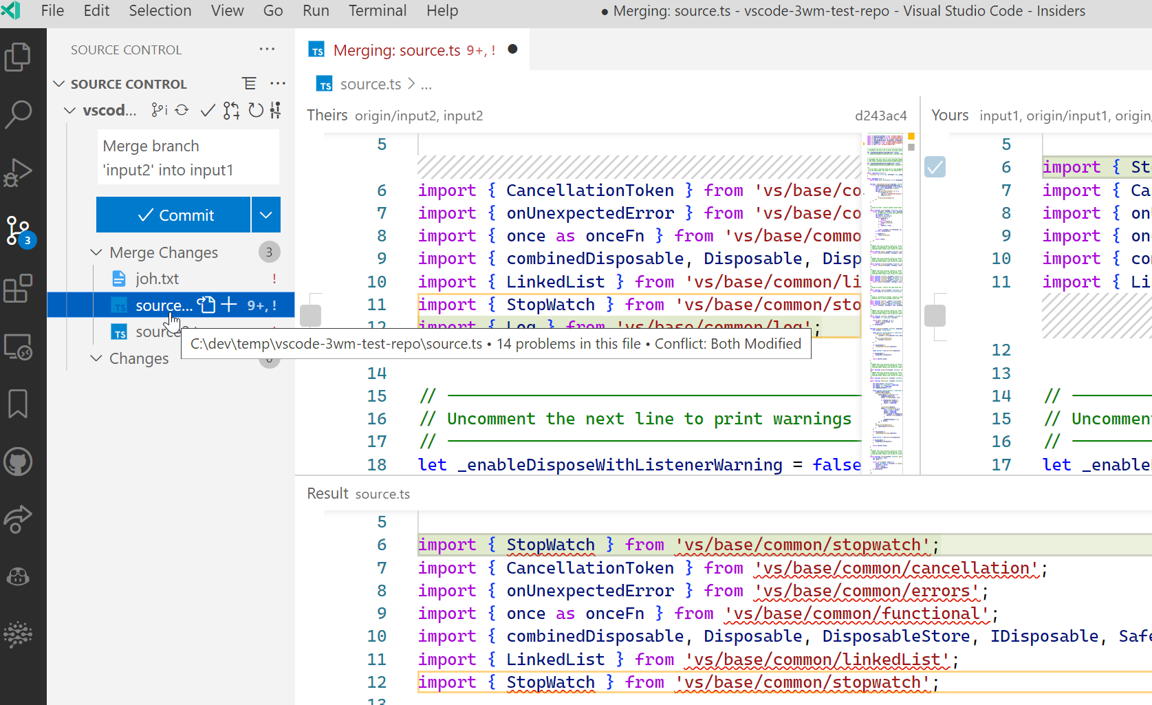 Merge editor: show a diff for when a change is accepted · Issue #150816 ...