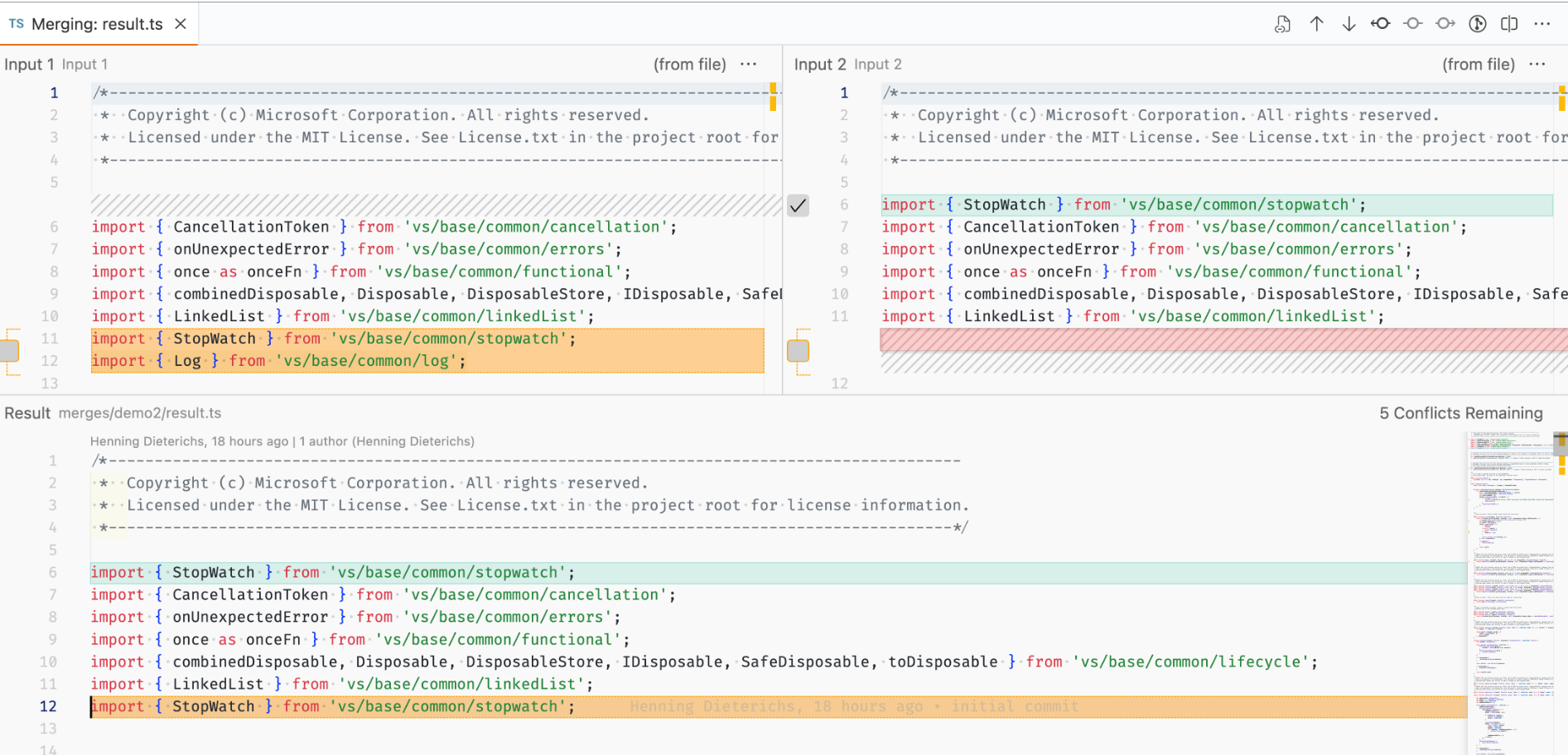 Merge Editor: Indicate Deleted Lines · Issue #159028 · microsoft/vscode · GitHub