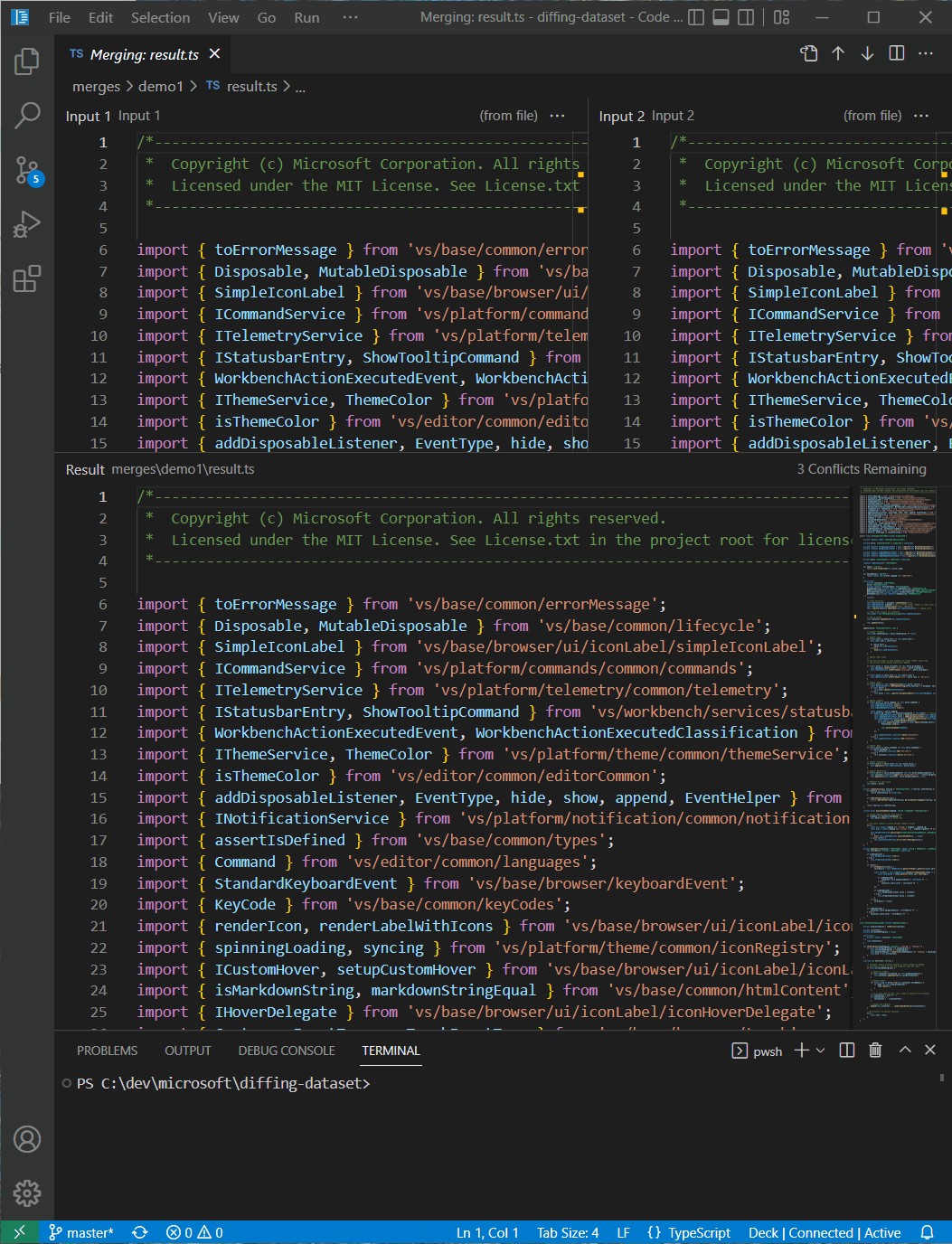 Merge Editor: Invoking "Accept All Changes from ..." multiple times scrolls the documents ...