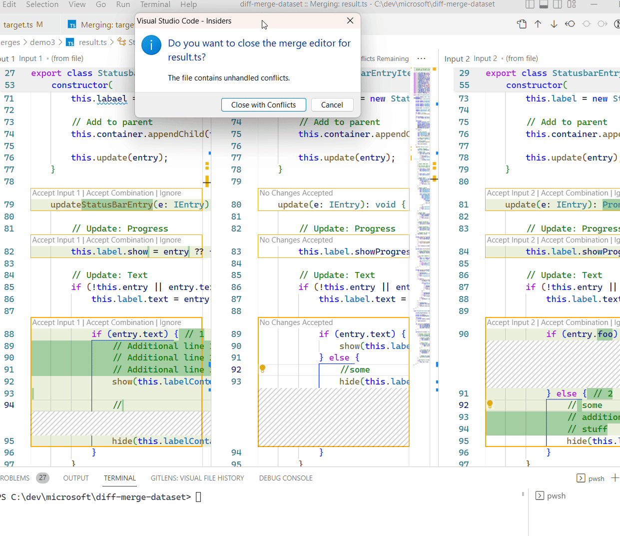 Confused by 3-way merge, close with conflict cancel action. · Issue ...