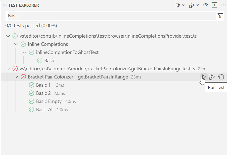 Test Explorer: "Run Test" ignores Filter · Issue #173017 · microsoft ...
