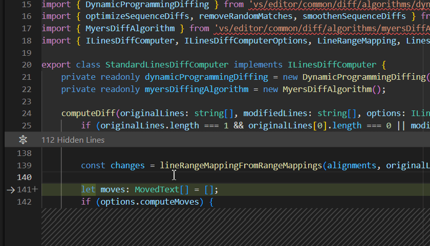 Diff Editor Collapsed Region Blue Border Does Not Stay When Dragging · Issue 191249