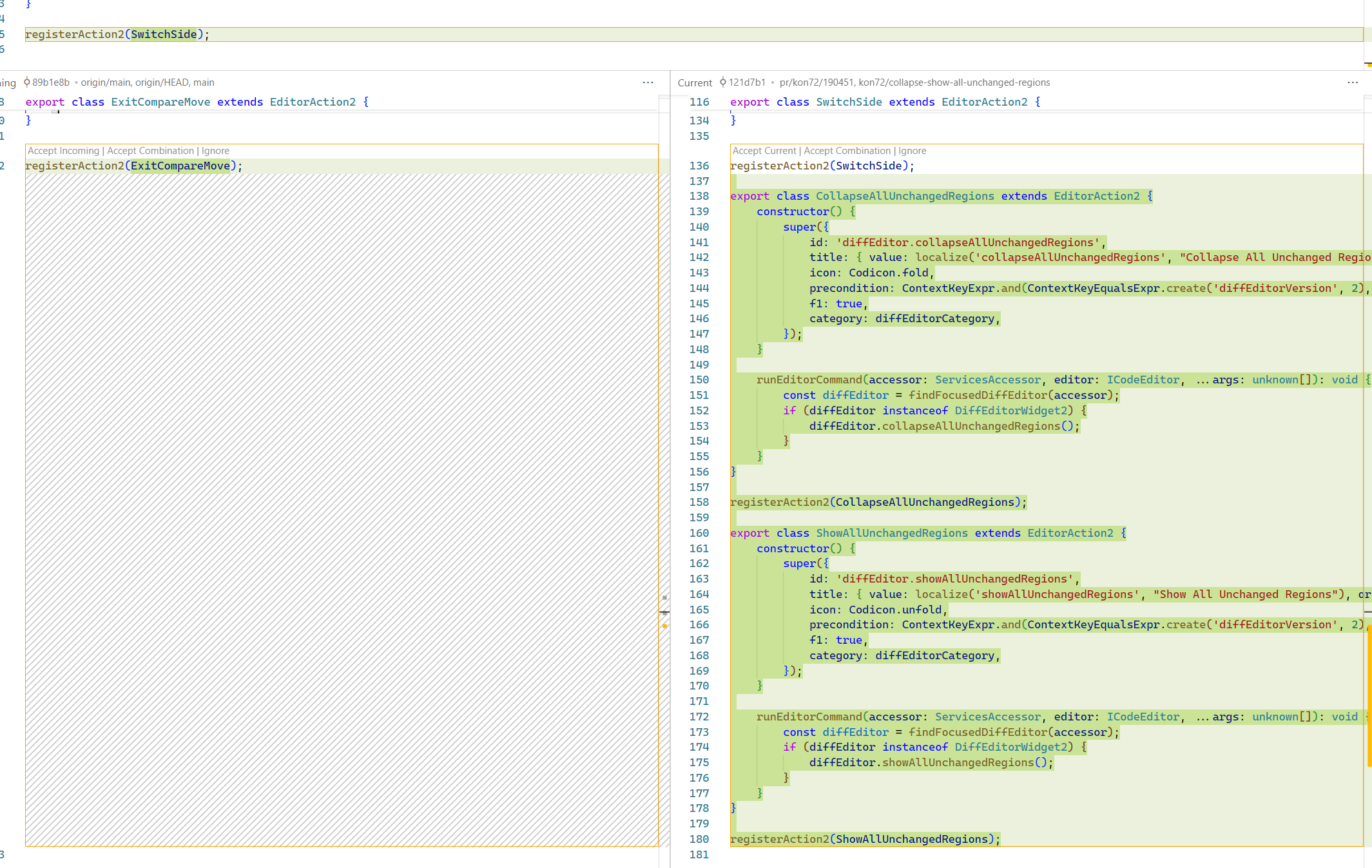 Merge Editor: Diff Both Inputs Against Each Other · Issue #157496 · microsoft/vscode · GitHub