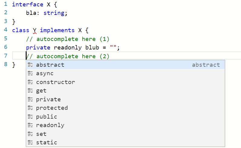 Autocompletion In Classes When Implementing An Interface After Initial Fields · Issue 30290