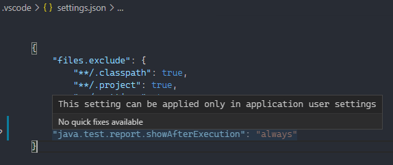 java.test.report.showAfterExecution is not available in the workspace ...