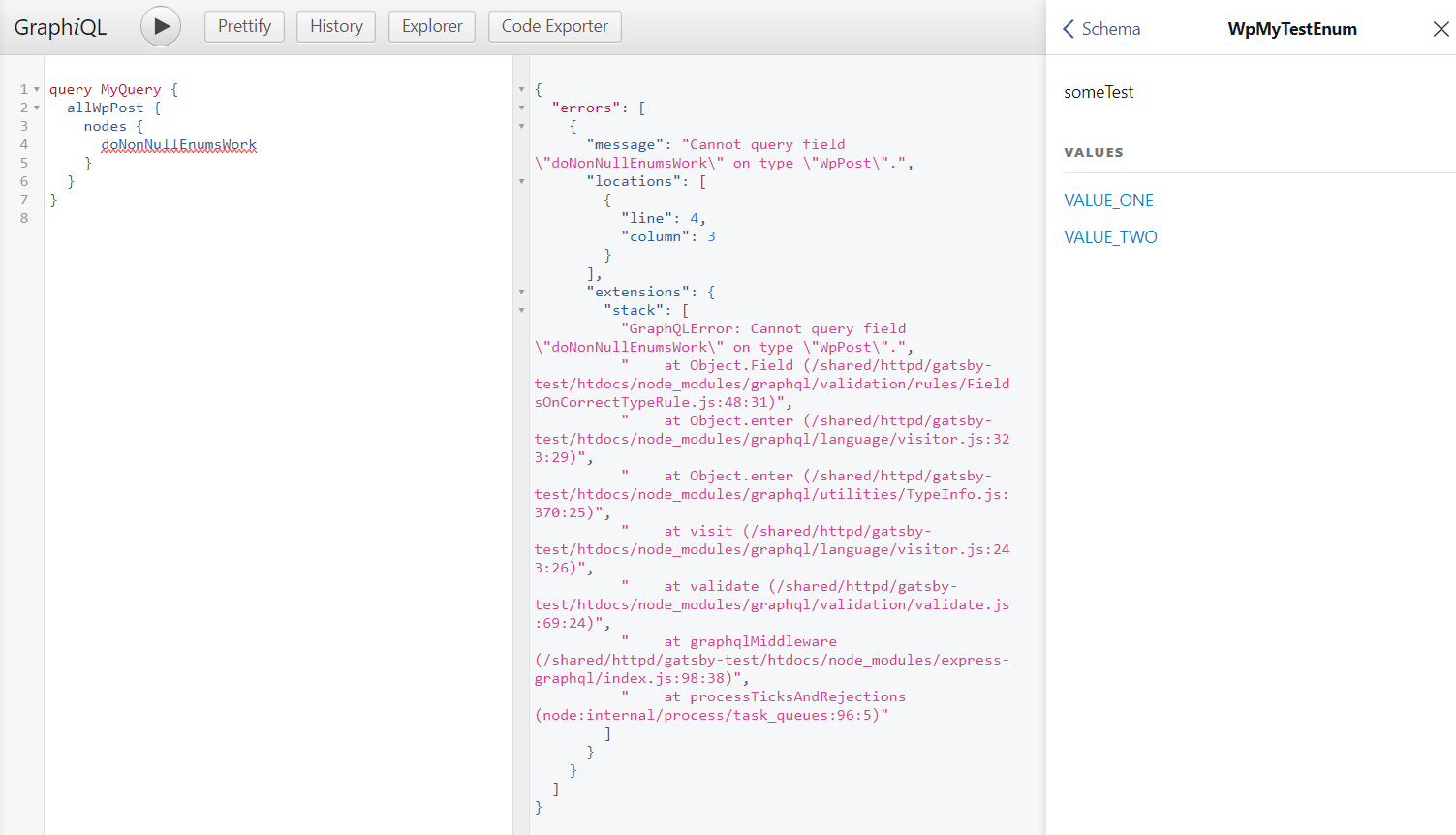 WPGraphQL fields with a non-null Enum type don't get registered to Gatsby's Schema · Issue ...