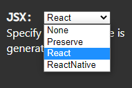 Playground: The JSX compiler option dropdown should show options for ...