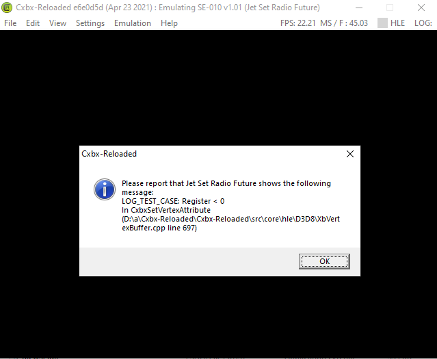 Jet Set Radio Future (Pop-up Message). · Issue #2208 · Cxbx-Reloaded ...