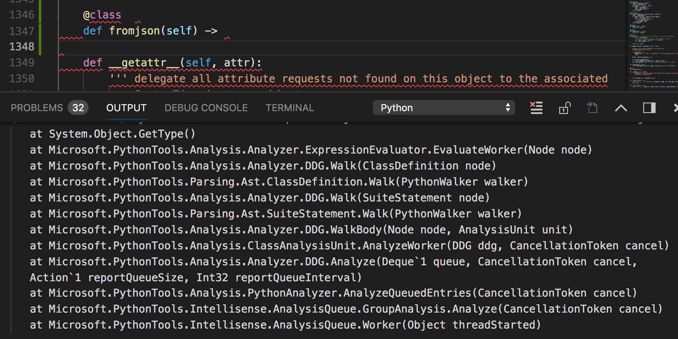 PythonTools Intellisense stack trace "Object reference not set to an ...