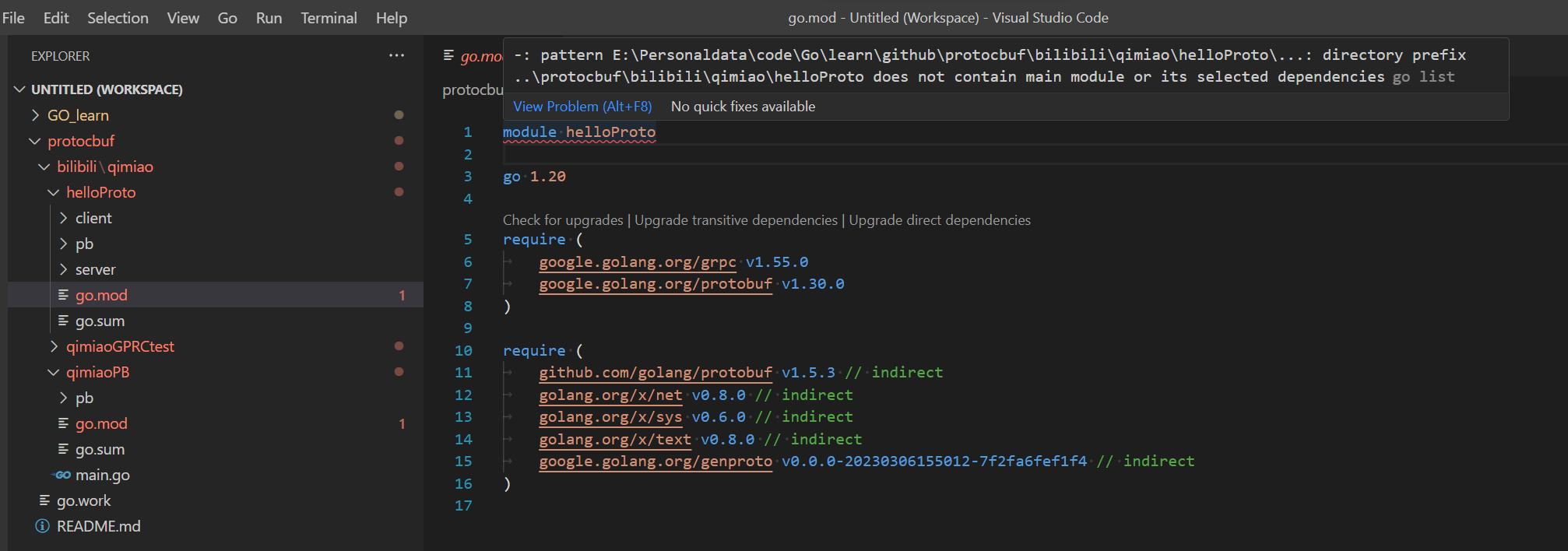 Red wave underline prompt about fisrt line of .mod file · Issue #2806 · golang/vscode-go · GitHub