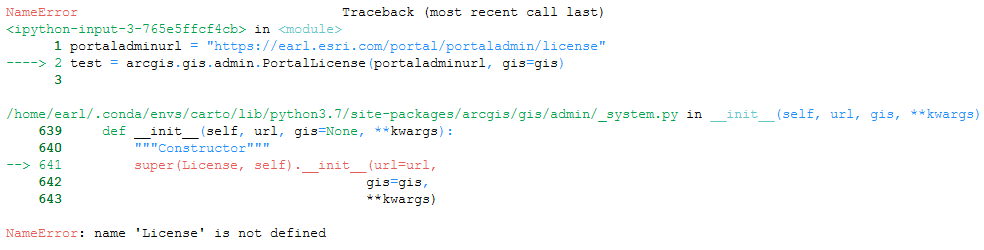 Type error prevents "arcgis.gis.admin.PortalLicense" from working properly · Issue #537 · Esri ...