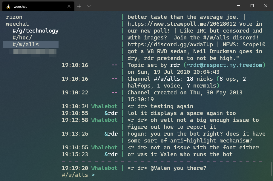 Weird spaces inside Weechat from Discord relay bot · Issue #7311 · microsoft/terminal · GitHub