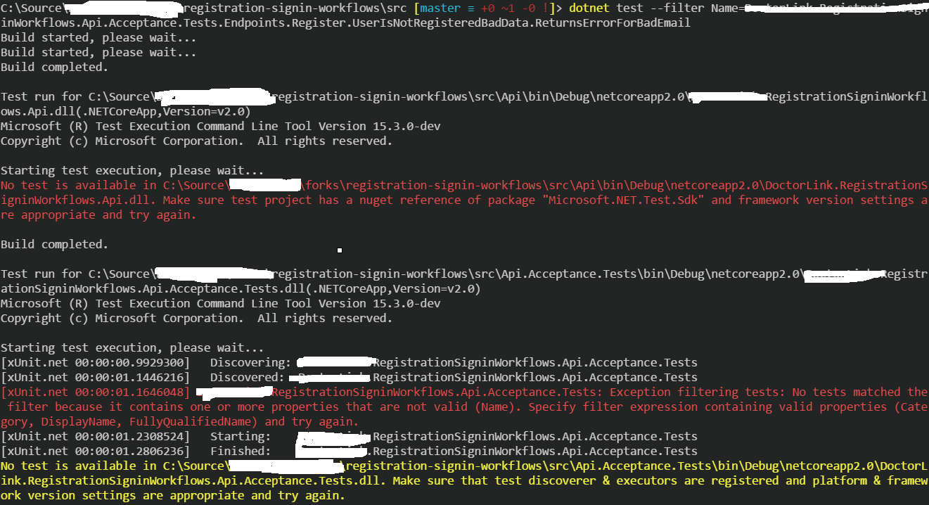 Exception Filtering Tests No Tests Matched The Filter Because It Contains One Or More