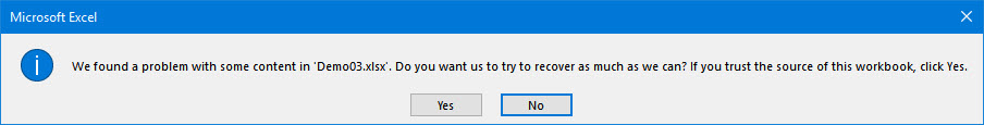 Open Demo03.xlsx with Excel2019, it prompts file needs to be recovered · Issue #220 · troldal ...