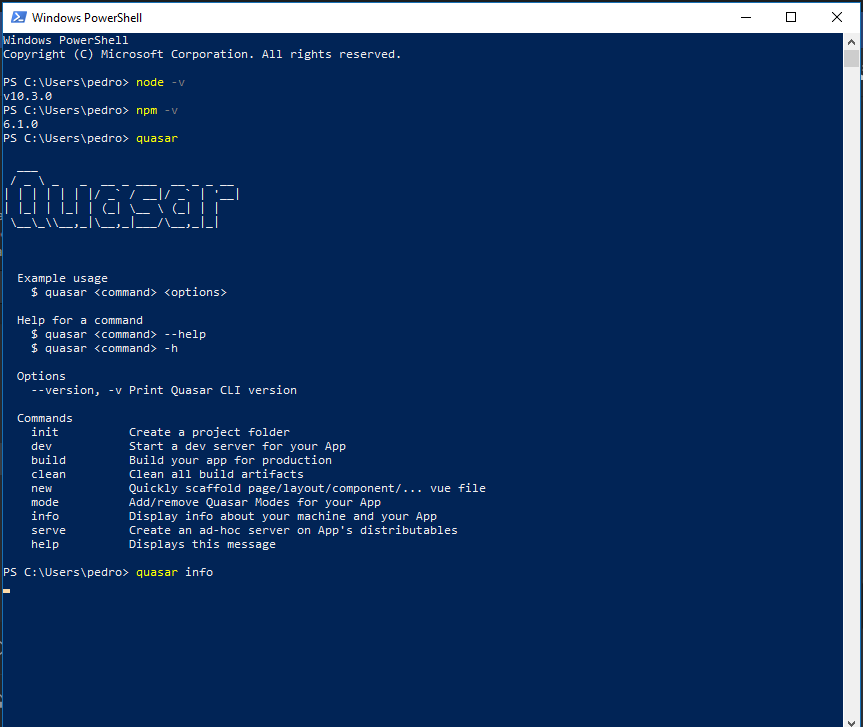 Quasar commands problem on Windows Node v10.3 · Issue #130 · quasarframework/quasar-cli · GitHub