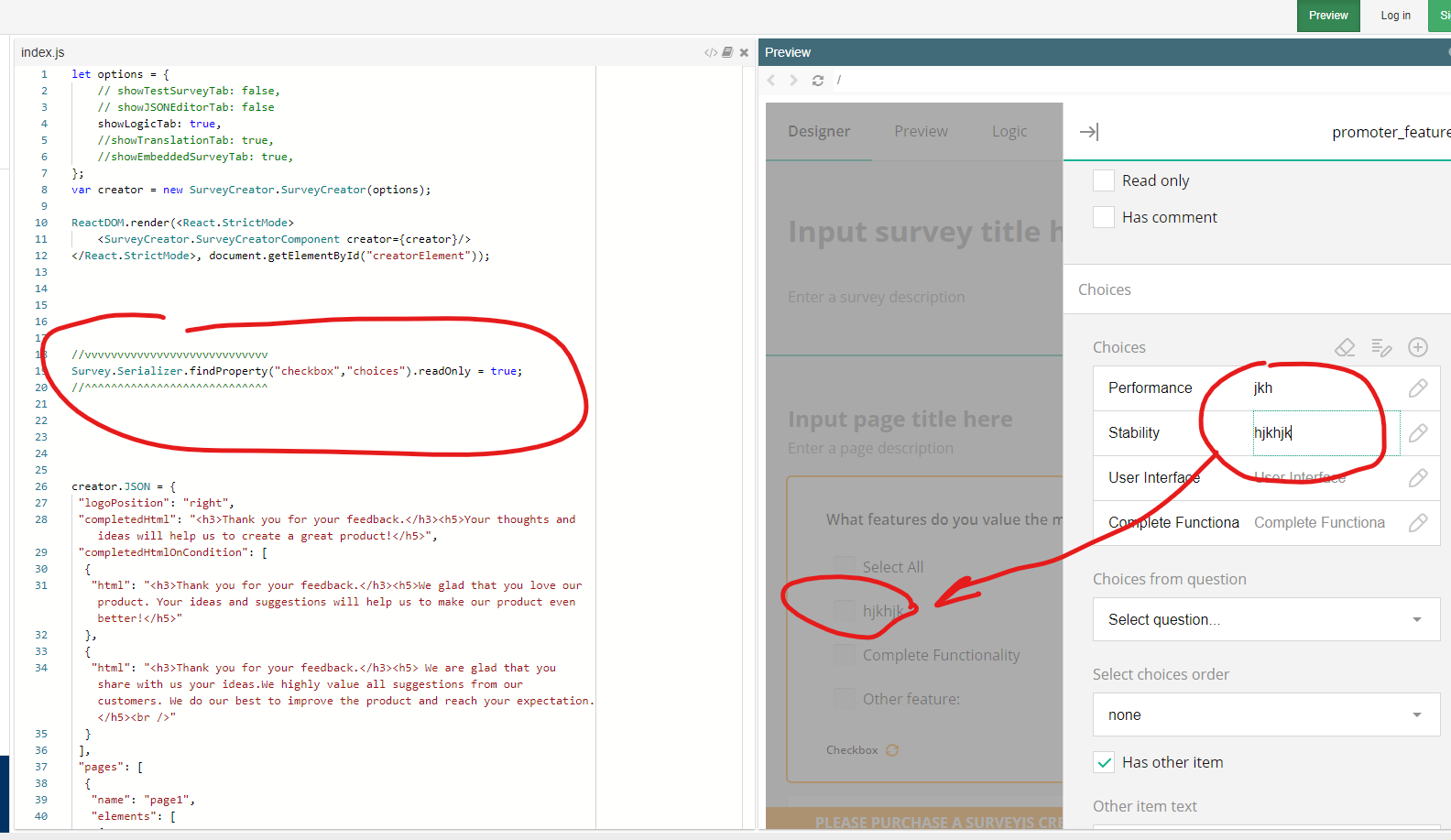Radio/Checkbox items are editable with propertygrid when choices are readonly · Issue #2425 ...