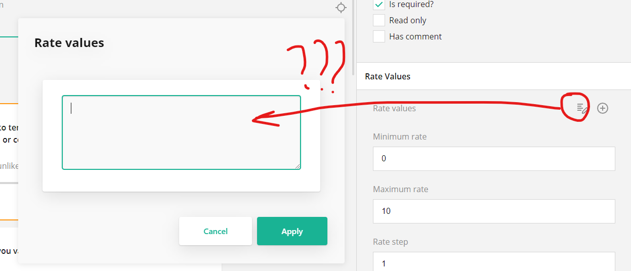 Strange behaviour of Rate Values edit button · Issue #2562 · surveyjs/survey-creator · GitHub