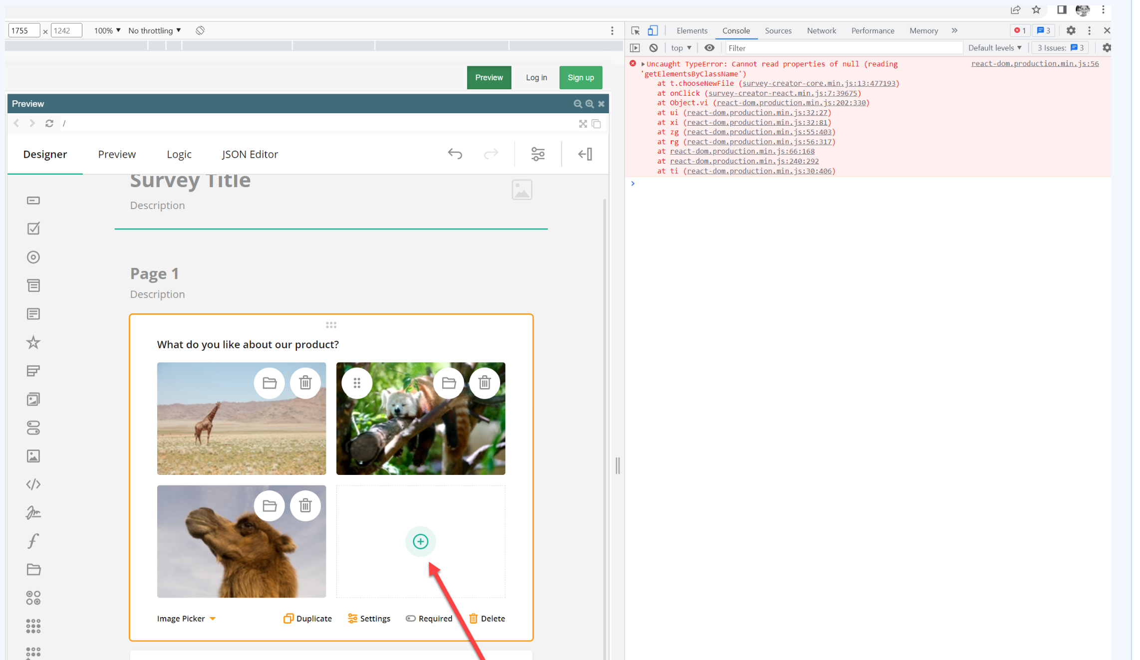 Image Picker Issue When Deleting The Image And Not Able To Add Again · Issue 3375 · Surveyjs 